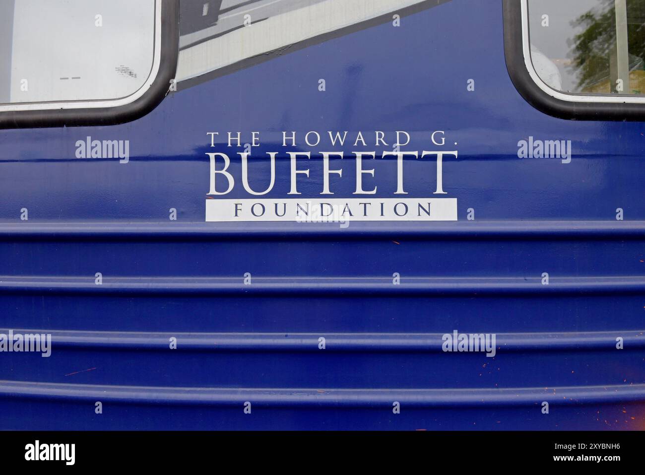 Logo on the side of the Howard G Buffet Foundation funded Food Train at ...