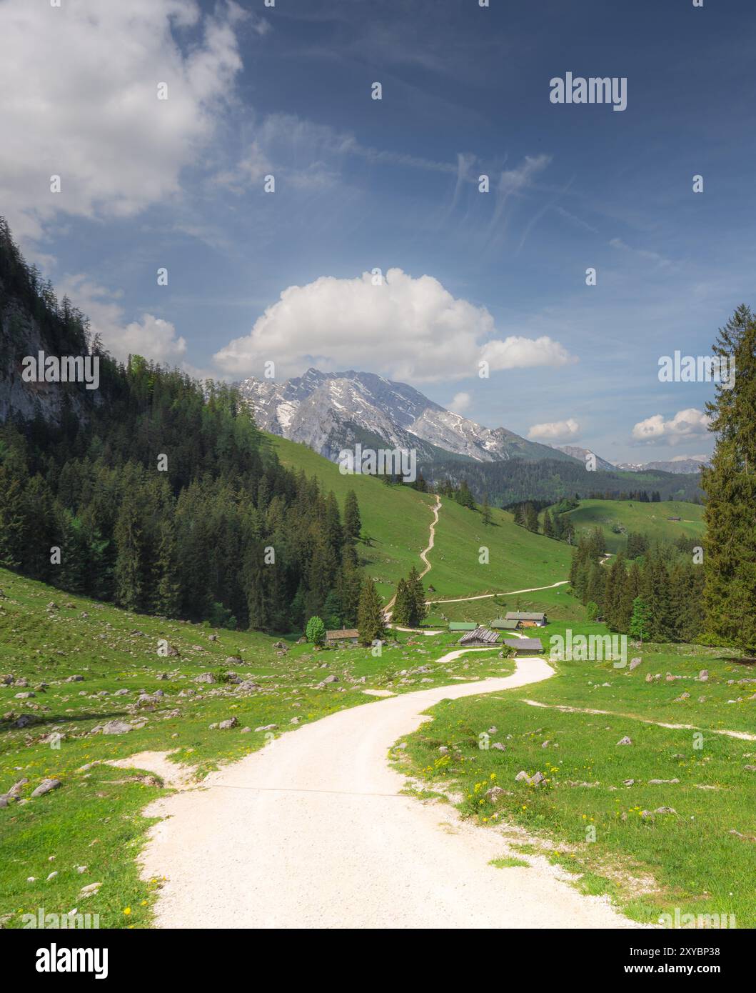 Mountain valley with tracks near Jenner mount in Berchtesgaden National ...
