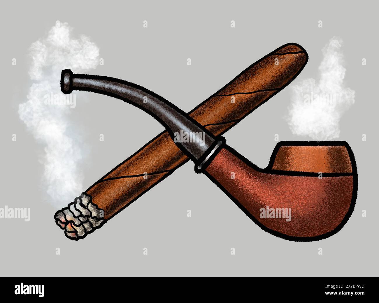 Decorative drawing with smoking tobacco pipe and cigar Stock Photo - Alamy
