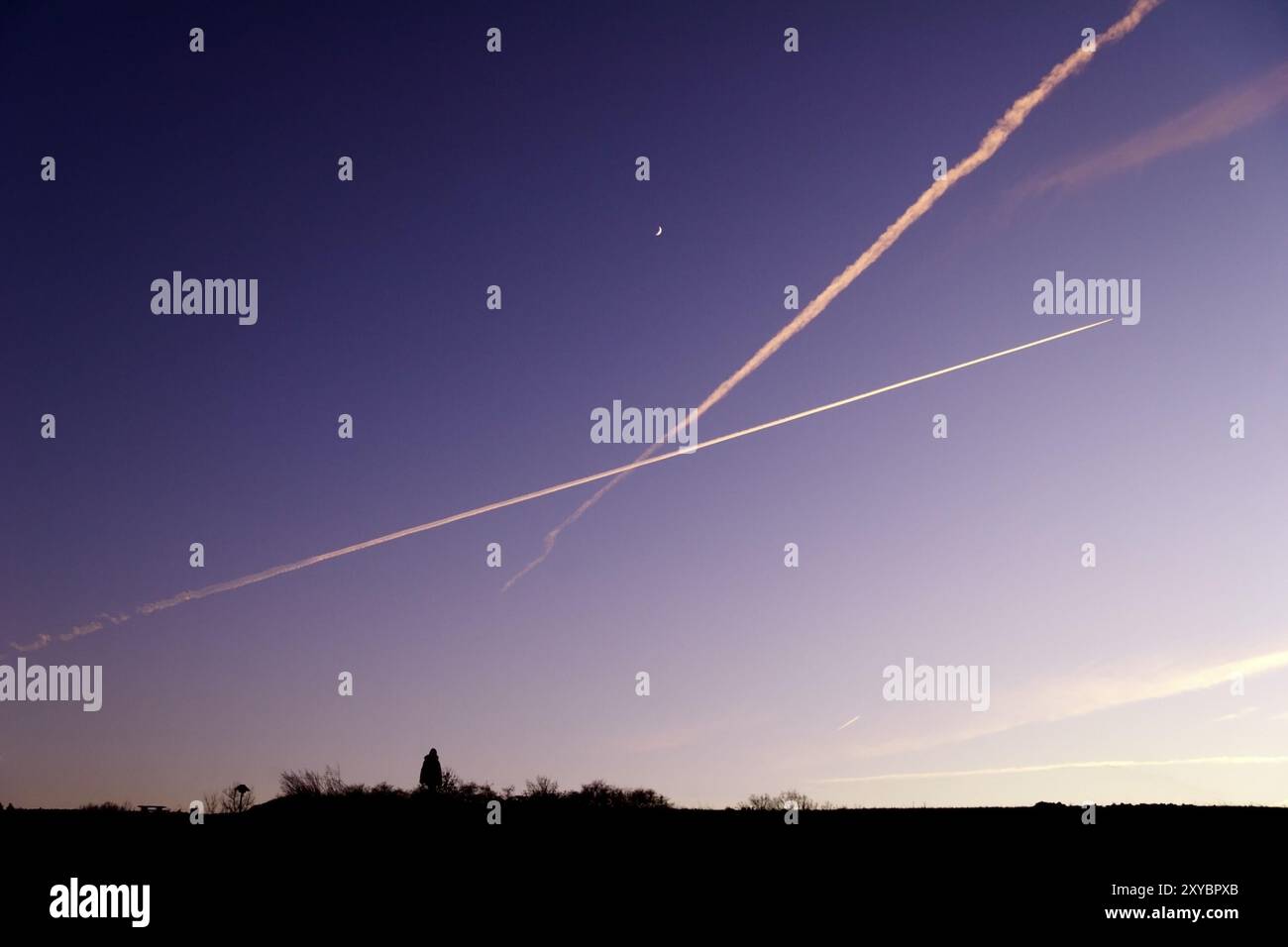 Evening sky with contrails Stock Photo - Alamy