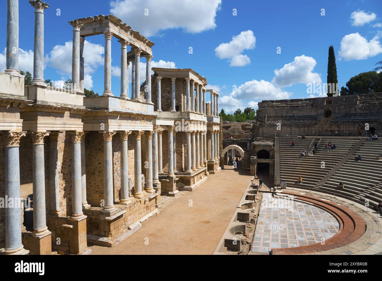 View of an ancient Roman theatre with marble columns and preserved ...
