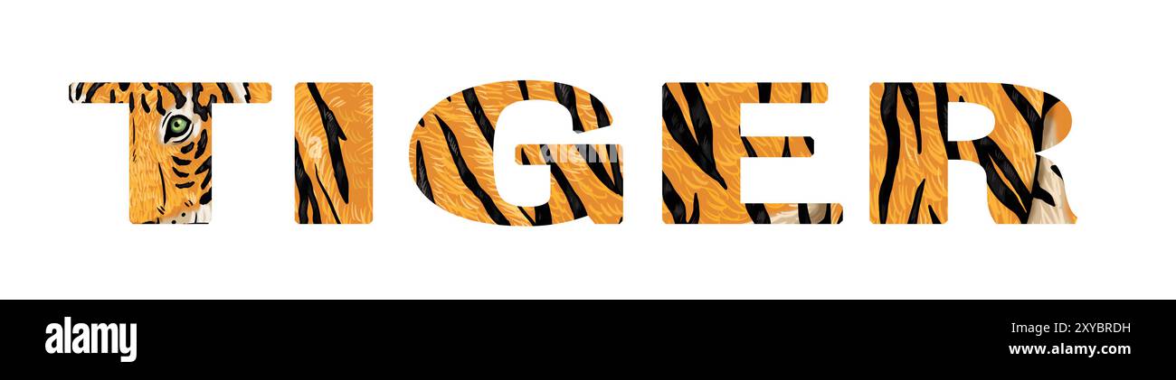 The word TIGER. Decorative font with big cat silhouettes Stock Photo ...