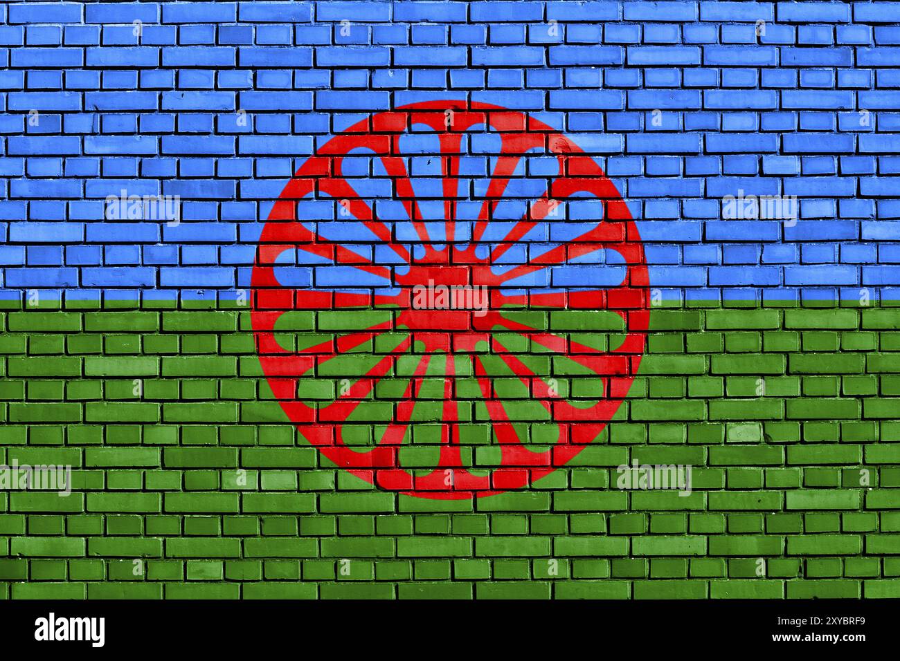 Flag of Romani people painted on brick wall Stock Photo - Alamy