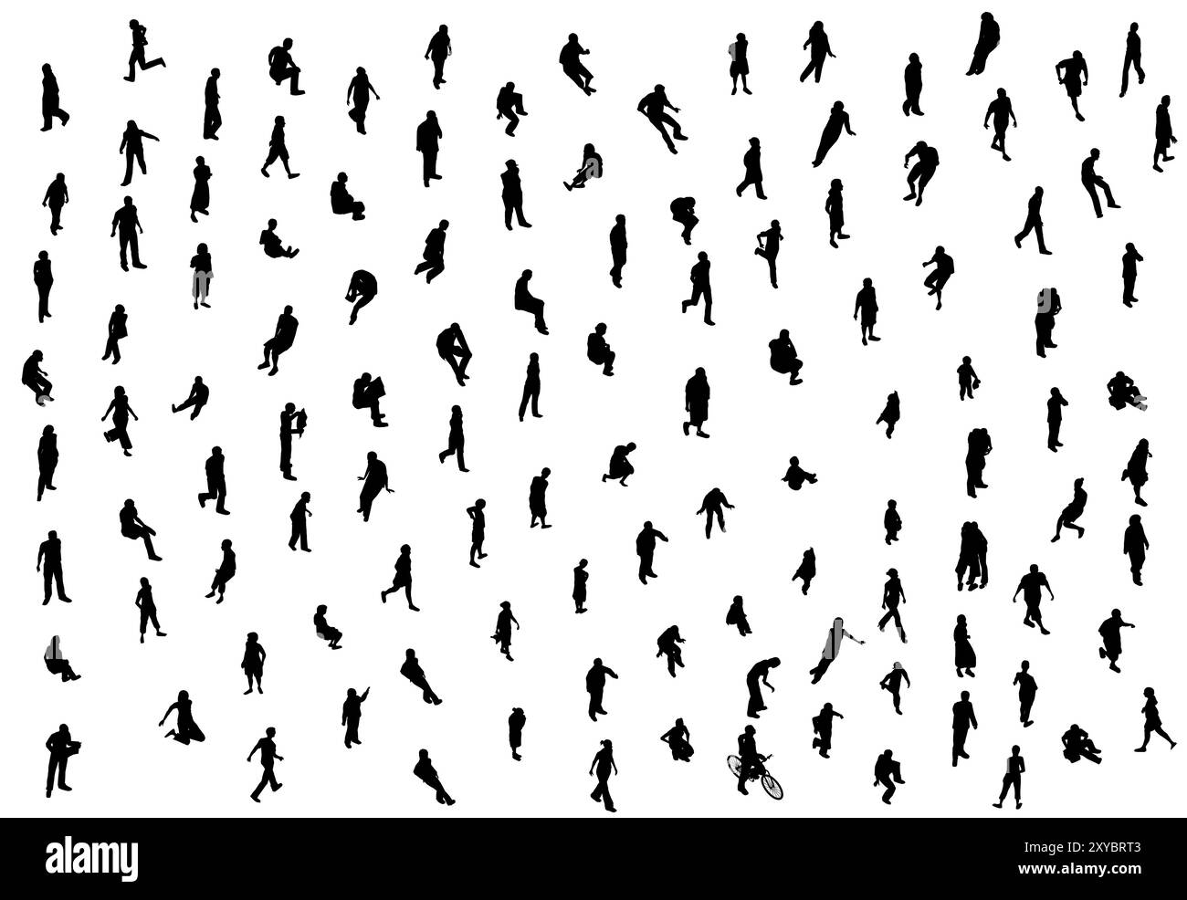 Set with people silhouette in different positions isolated on white ...