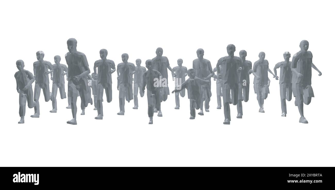 Polygonal model of running people isolated on white background. Men ...