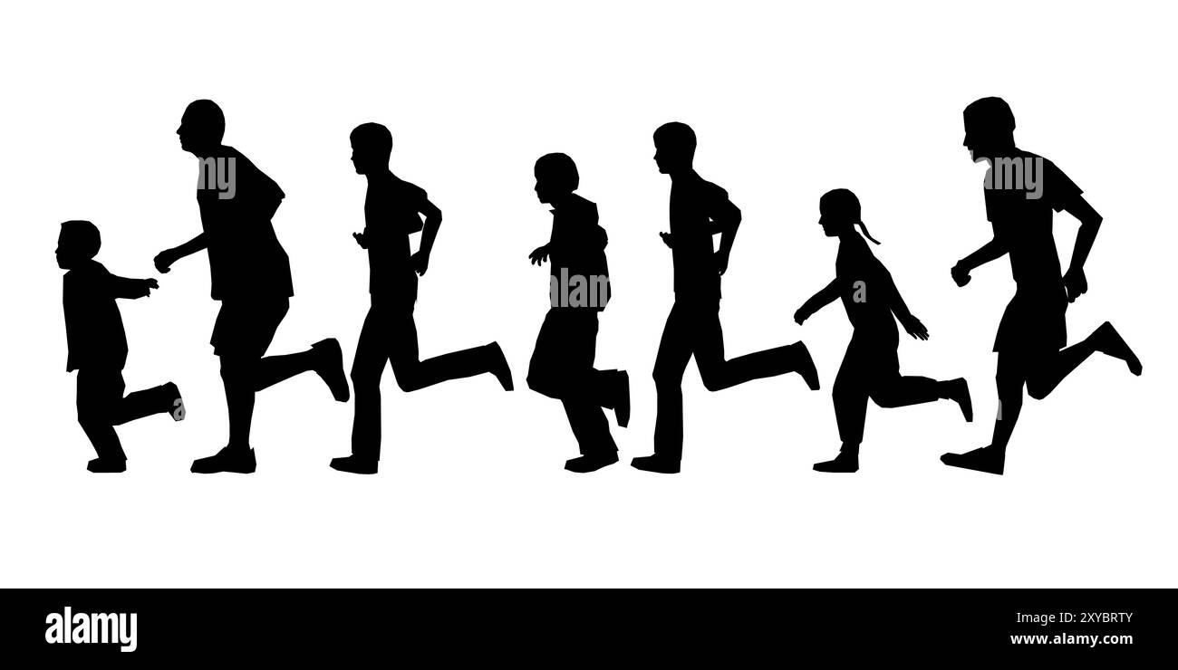 Silhouette of running people isolated on white background. Men, women ...