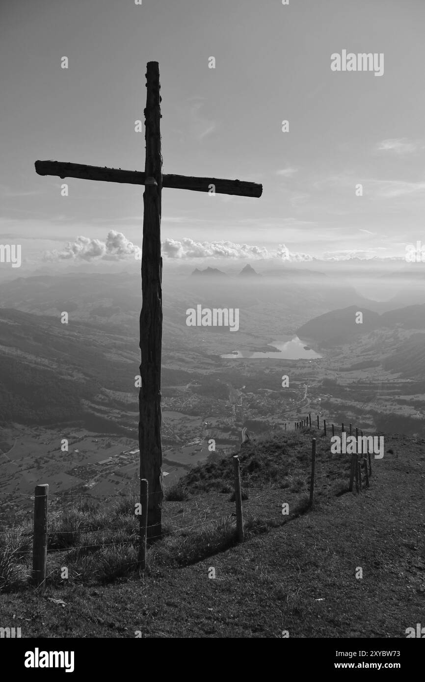 Switzerland mountain cross Black and White Stock Photos & Images - Alamy