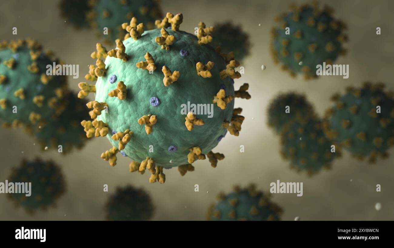 Biomedical illustration of a group of floating lassa virus Stock Photo ...