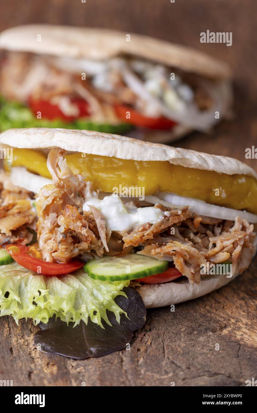 Close-up of a fresh kebab in a bun Stock Photo - Alamy
