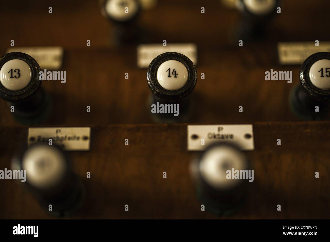 Church organ stops with numbers Stock Photo - Alamy