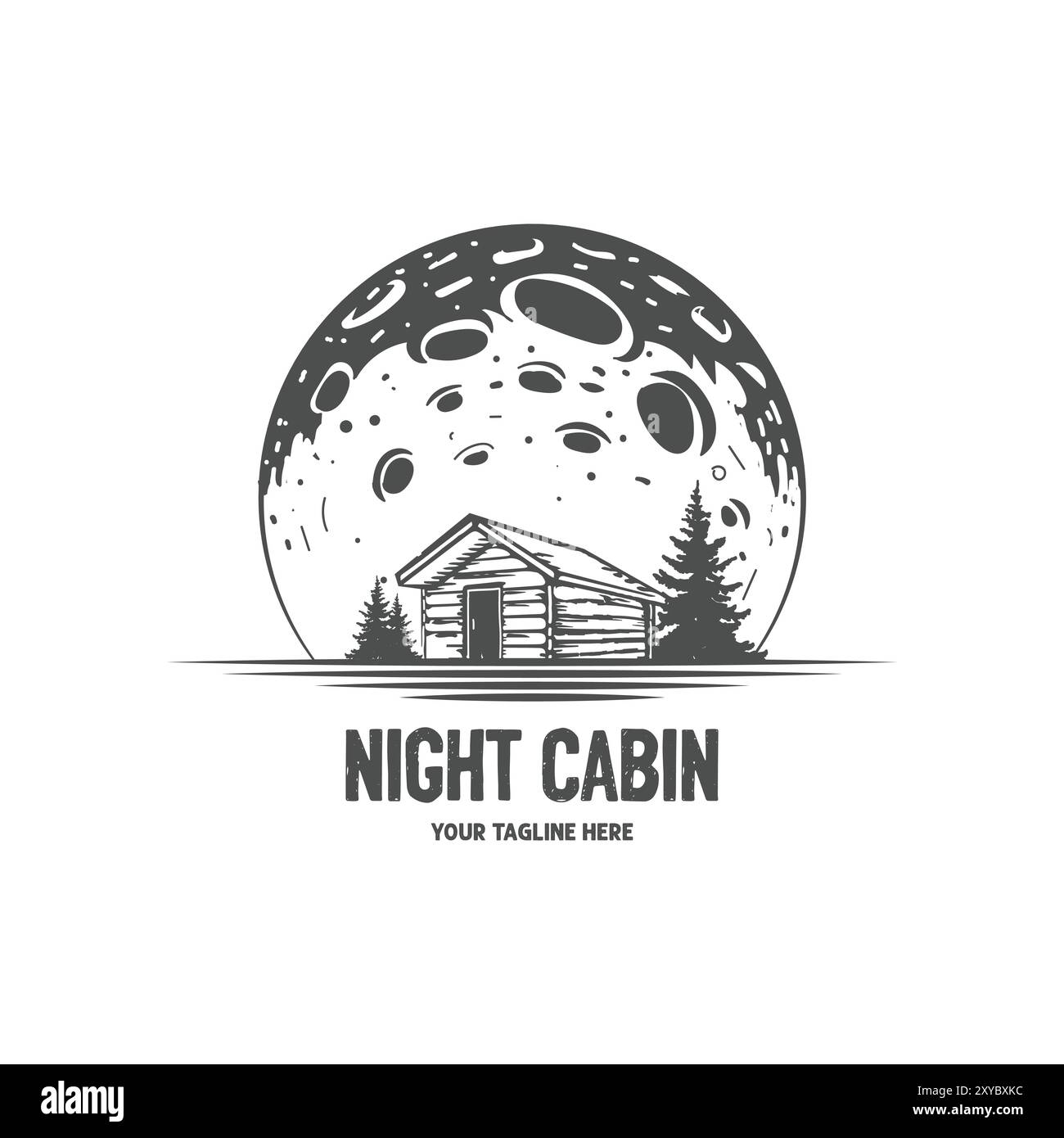 Vintage Retro Wooden Cabin Chalet Cottage Lodge with Night Moon for ...