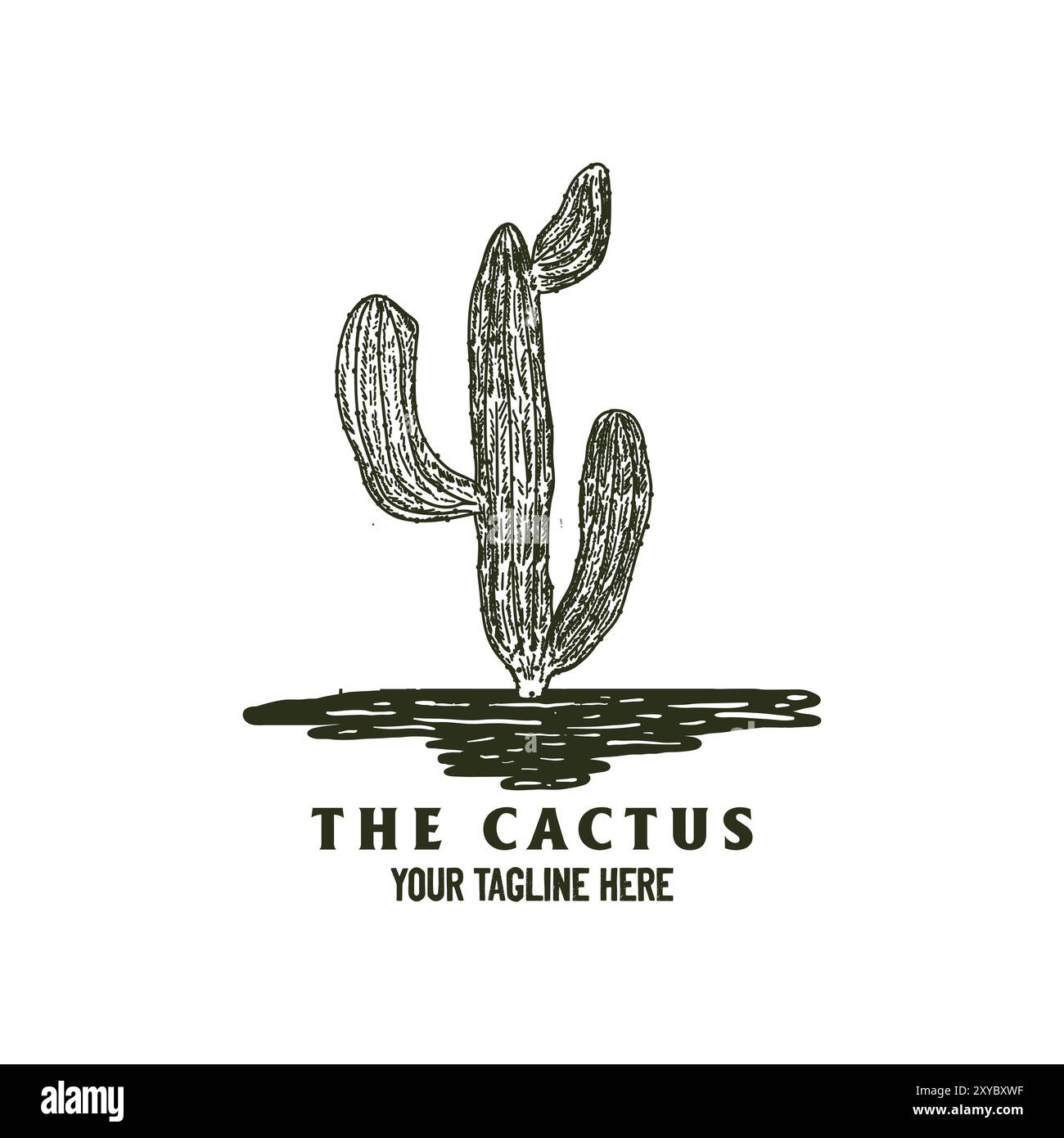 Vintage Retro Hand Drawn Sketch of Texas Desert Cactus Logo ...