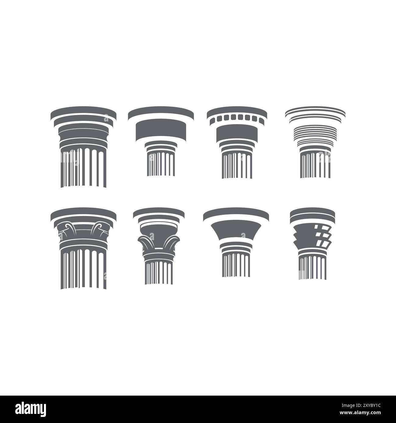 Set of Vintage Retro Old Ancient Classic Greek Roman Pillar Column Icon ...