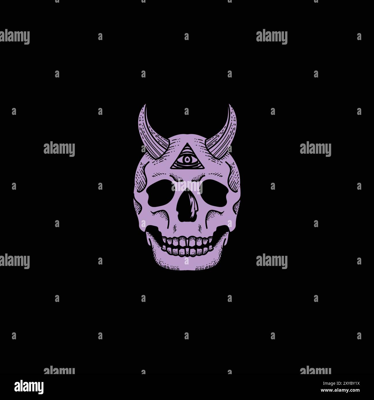 Vintage Retro Engraving Horned Skull with Triangle Eye or Illuminati ...