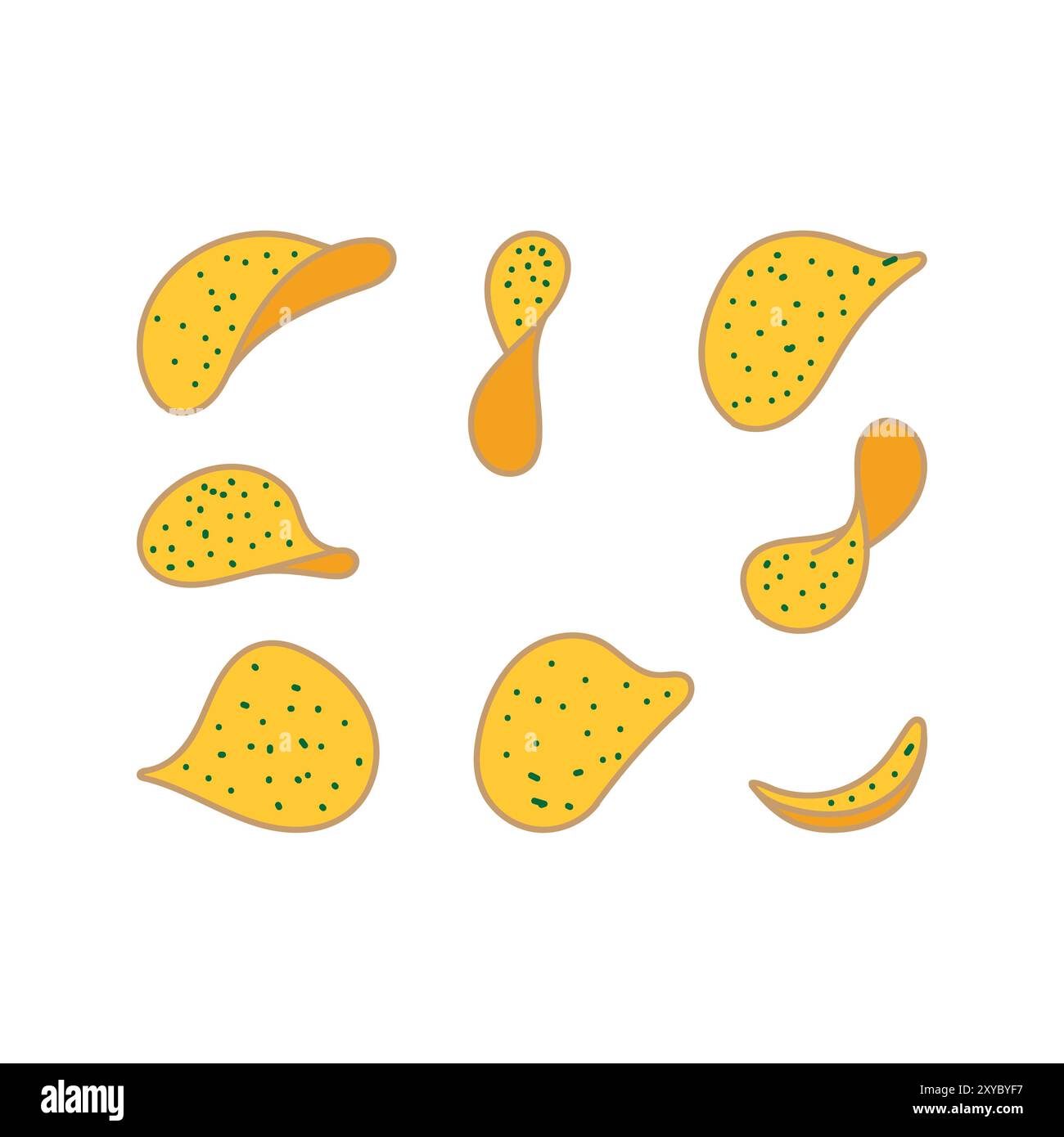 Set Collection of Flying Crispy Potato Chips Icon. Illustration Vector ...