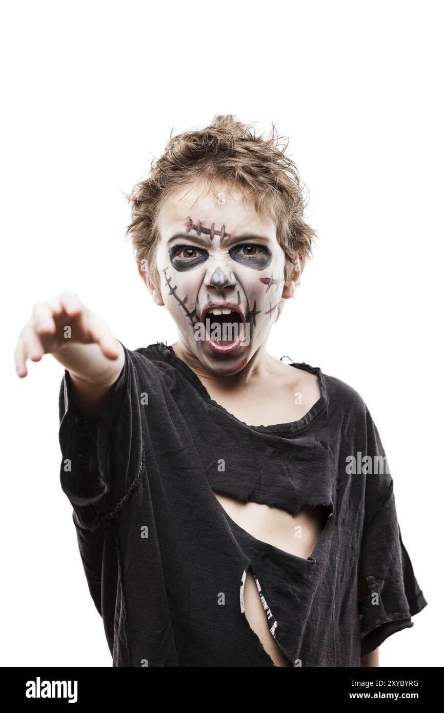 Halloween or horror concept, screaming walking dead zombie child boy ...