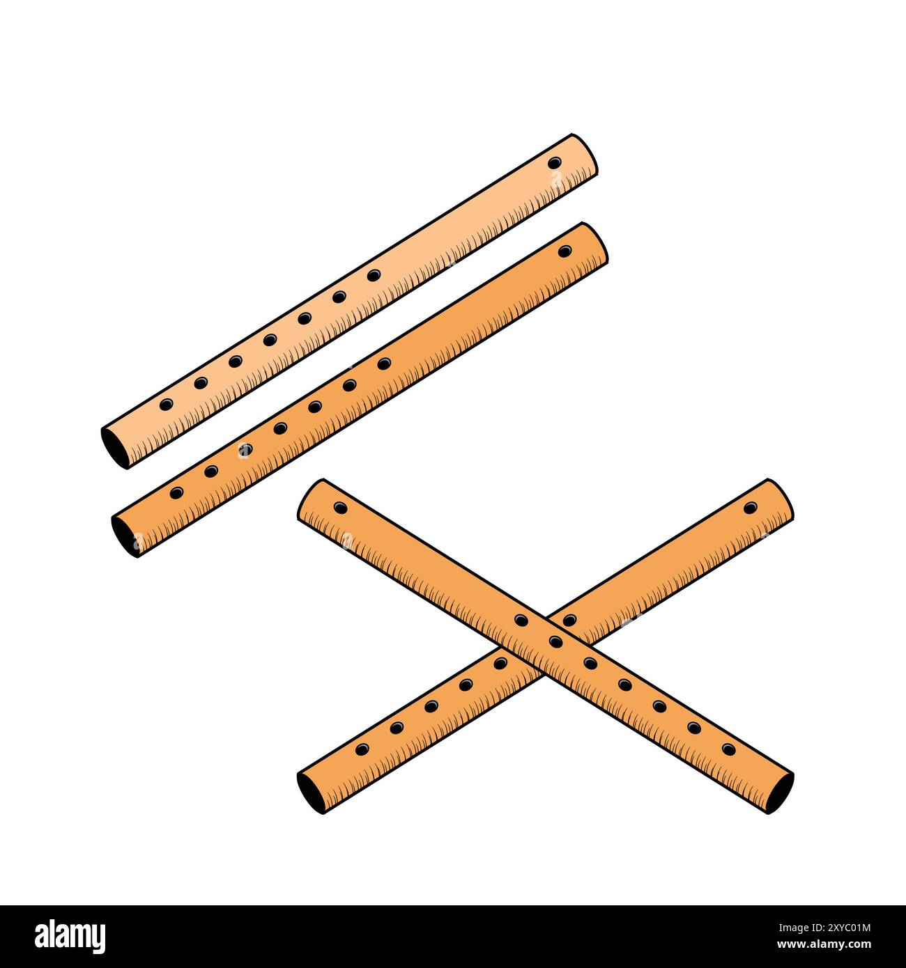 Retro Vintage Set of Traditional Bamboo Flute Fife Icon Illustration ...