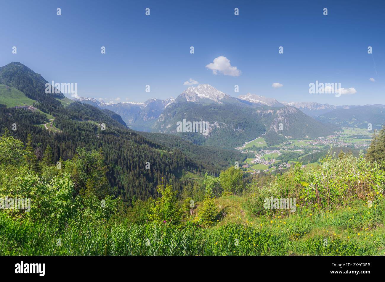 View of mountain valley near Jenner mount in Berchtesgaden National ...