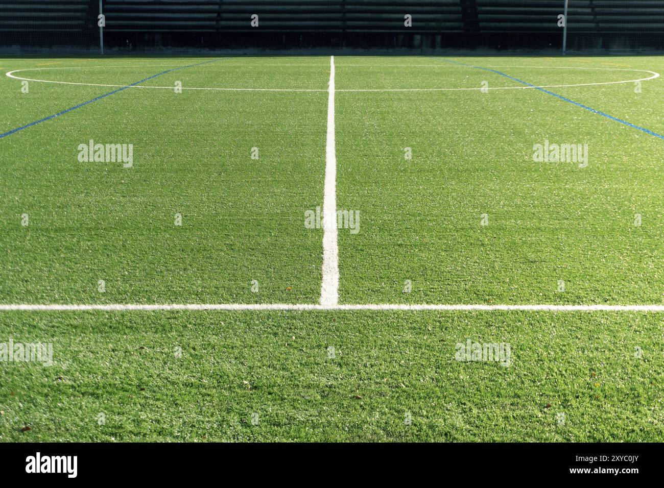 Soccer field with a new artificial turf field, white lines marking ...