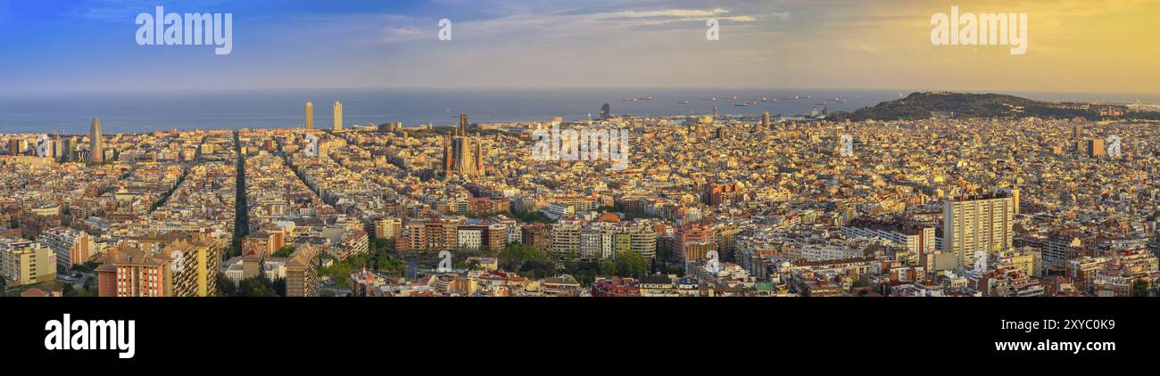 Barcelona Spain, high angle view sunset panorama city skyline view from ...
