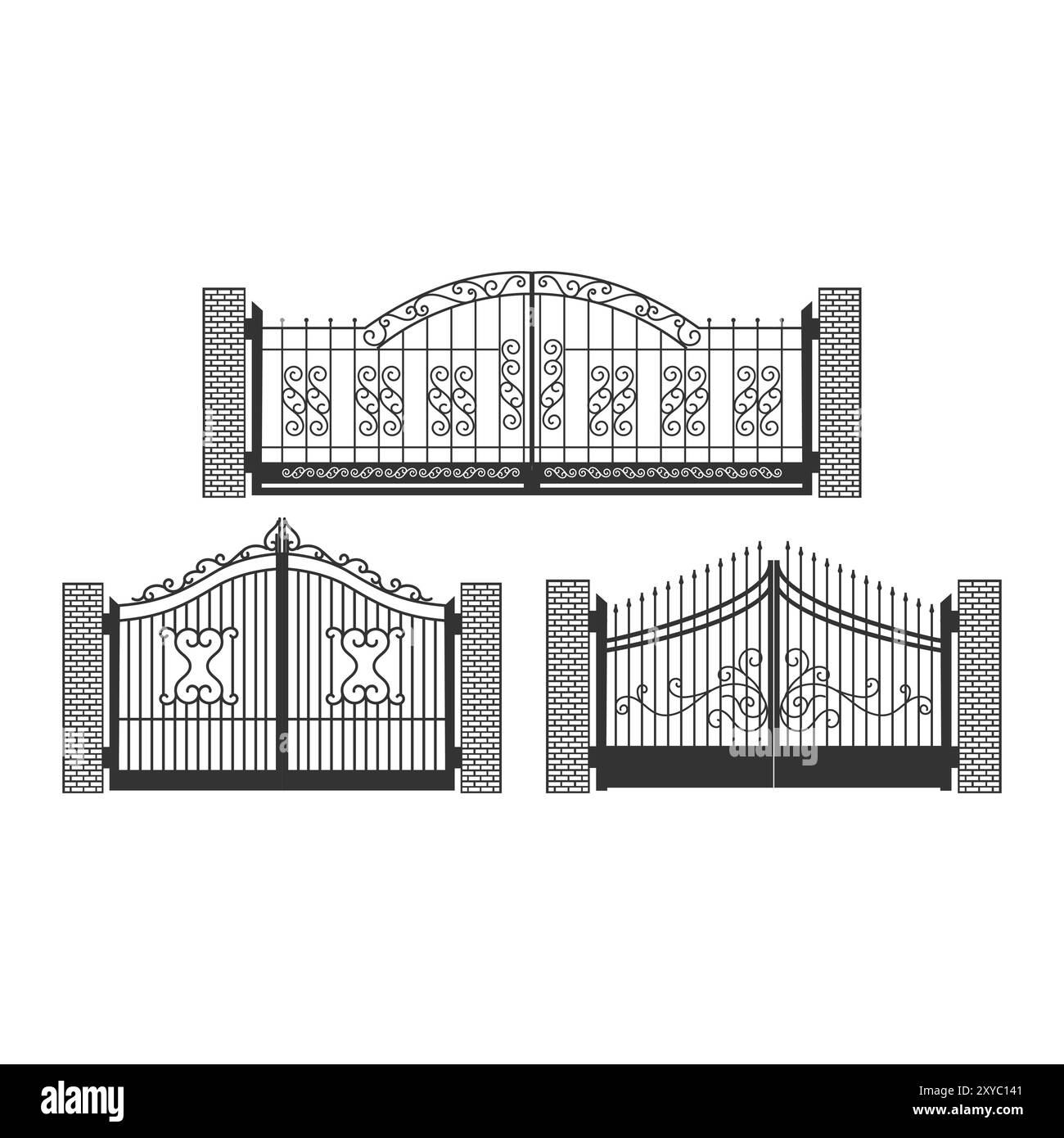 Wrought Forged Iron Fence Gate with Ornament Decoration. Vector ...