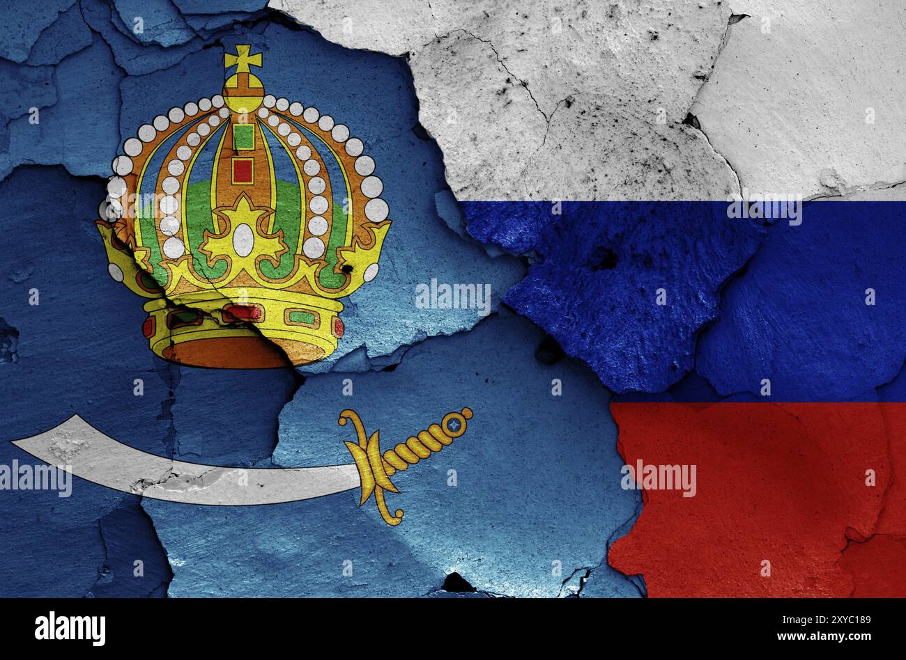 Flags of Astrakhan Oblast and Russia painted on cracked wall Stock ...