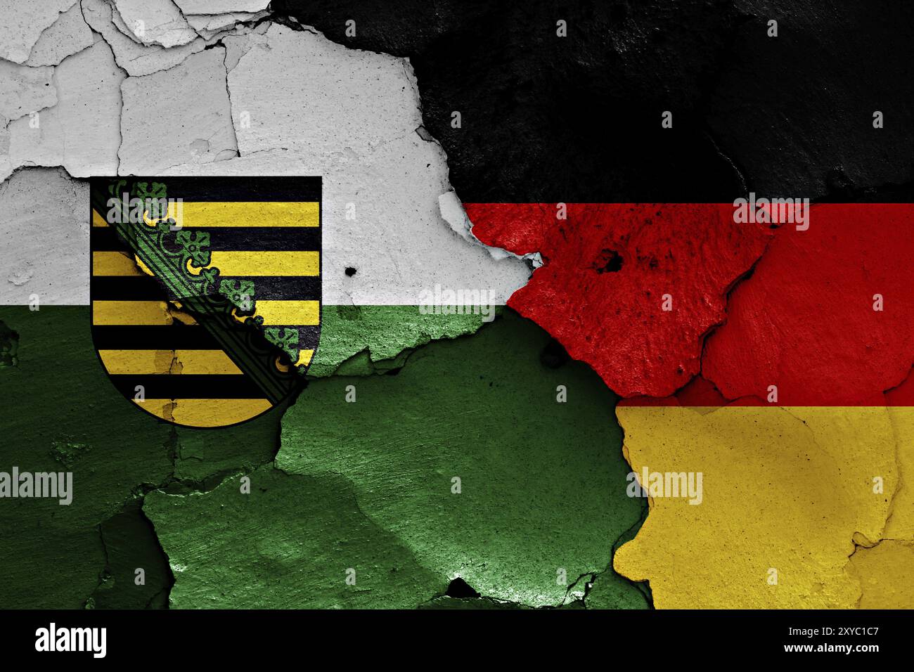 Flags of Saxony and Germany painted on cracked wall Stock Photo - Alamy