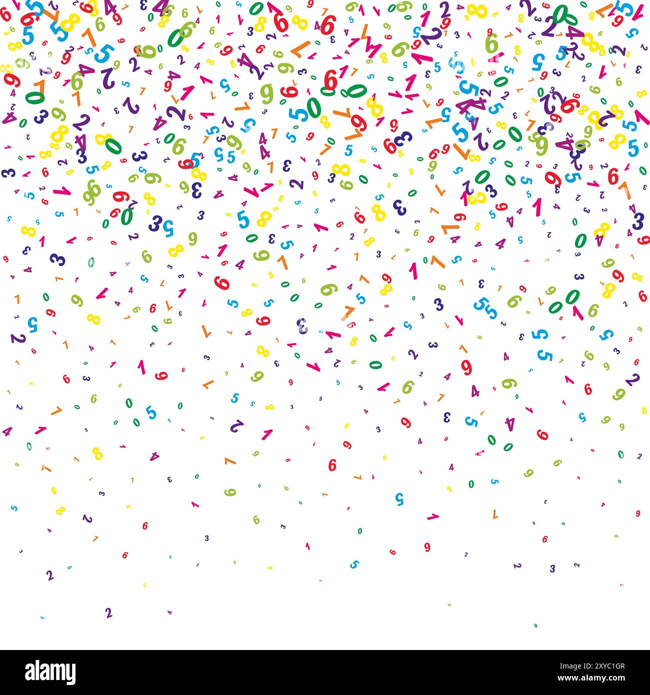 Scattered numbers. Colorful childish digits flying chaotic. Back to ...