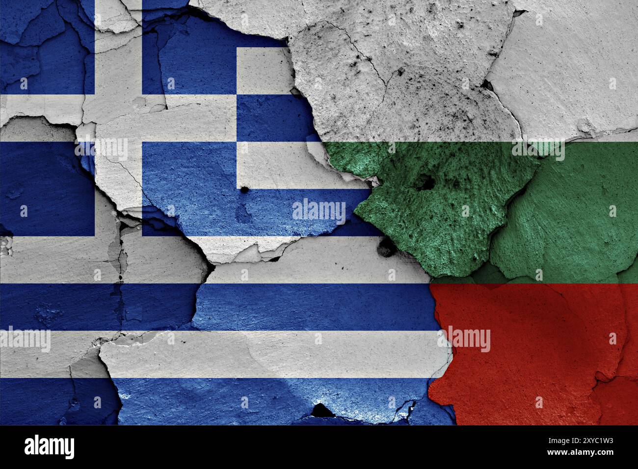Flags of Greece and Bulgaria painted on cracked wall Stock Photo - Alamy