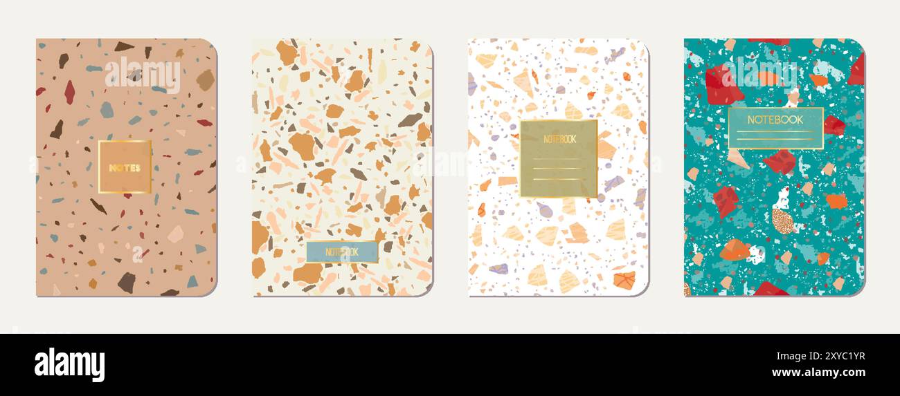 Note book cover design. Terrazzo abstract background made of natural ...