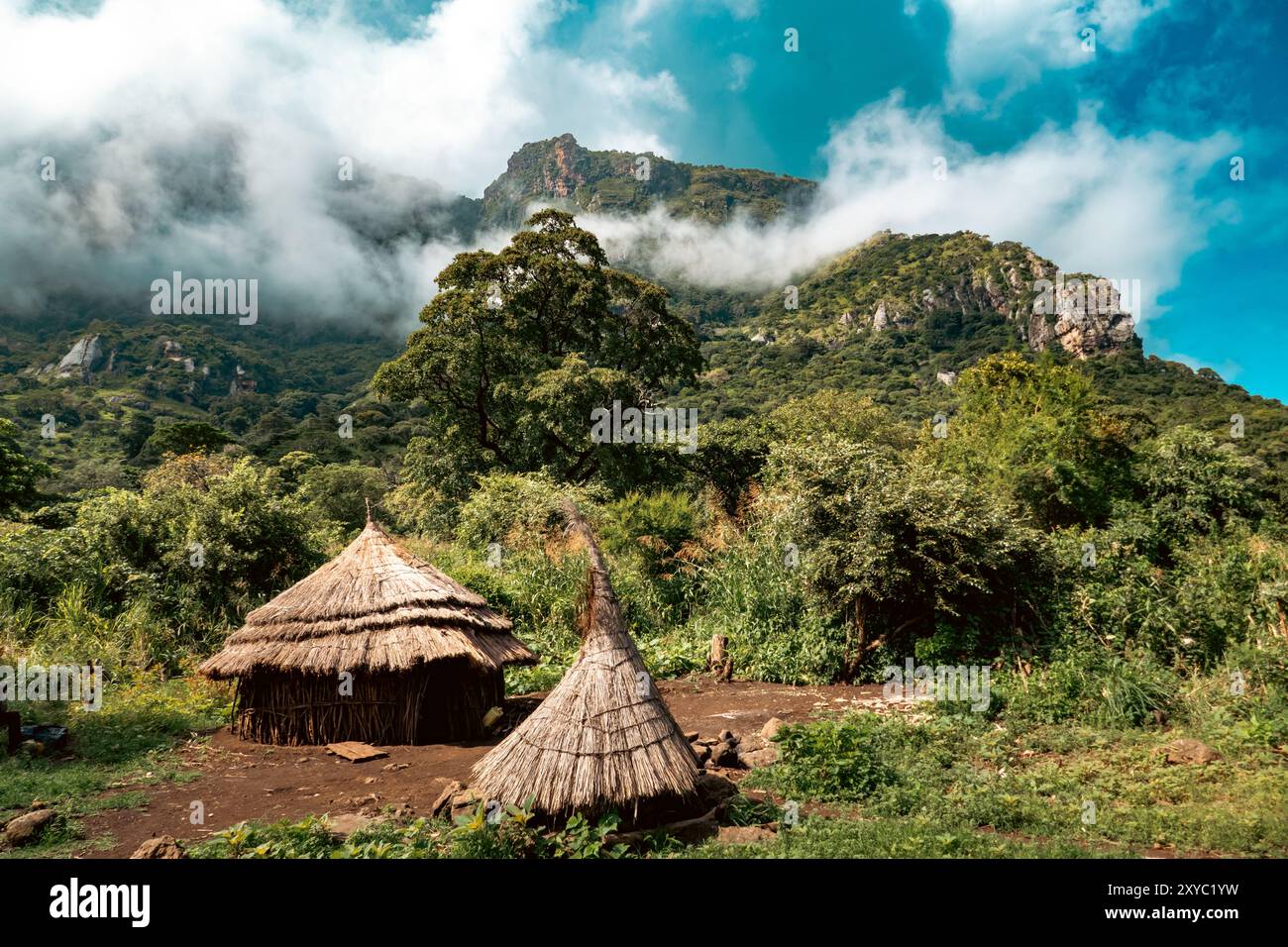 Scenic view of So Tepeth tribal village against the background of Mount ...