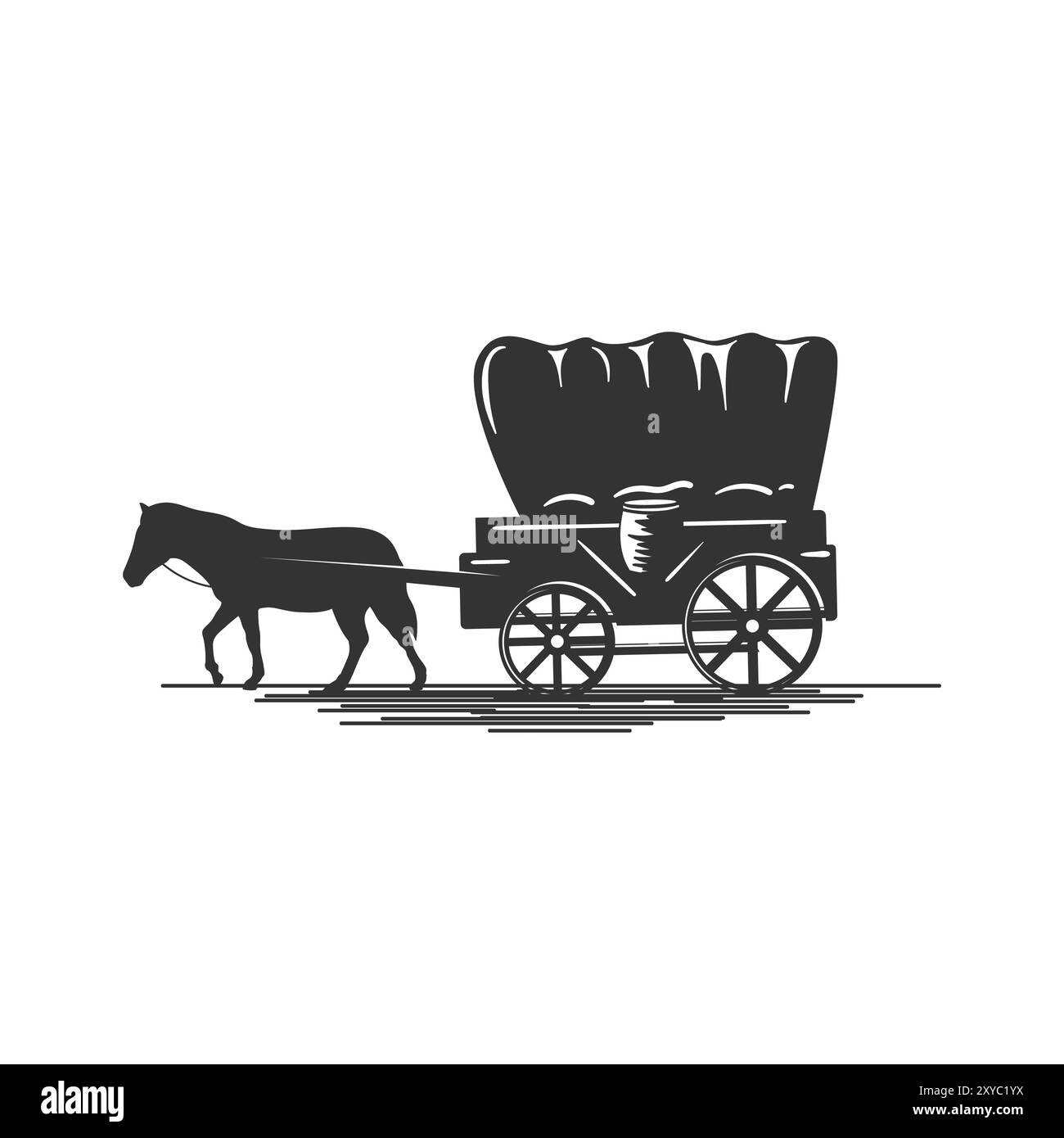 Retro Silhouette of Texas Cowboy Cart Covered Wagon Western with Horse ...