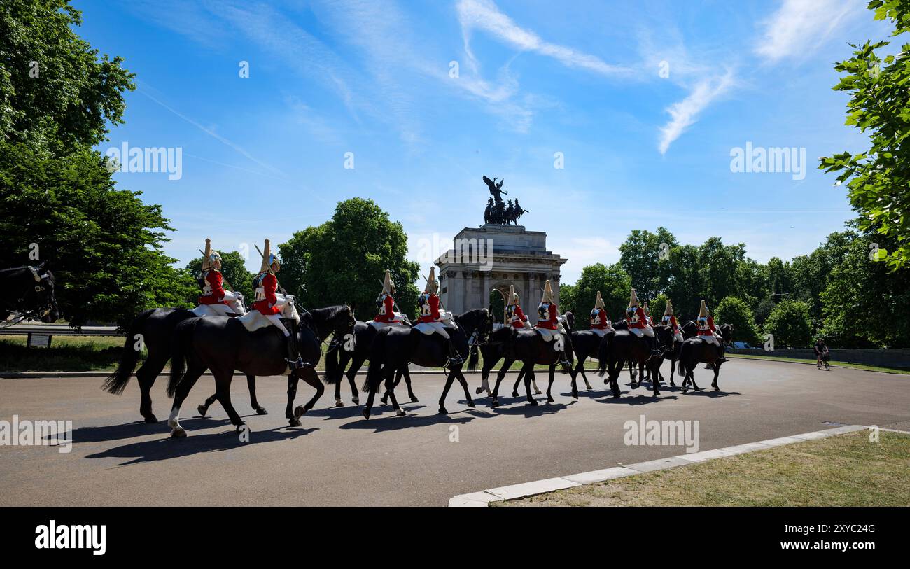 London - 06 15 2022: Life Guards Parade in front of Wellington Arch ...