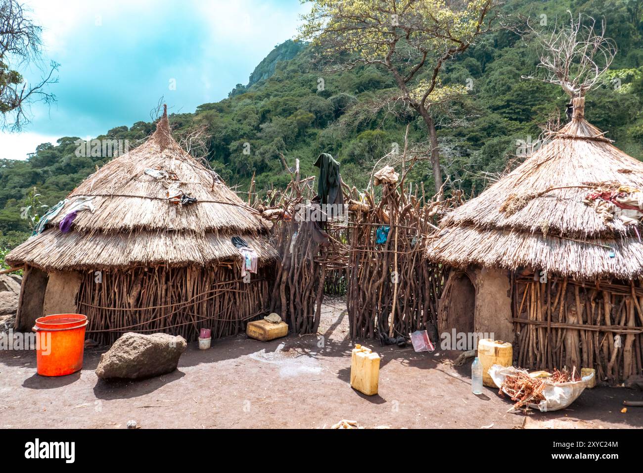 Scenic view of So Tepeth tribal village against the background of Mount ...