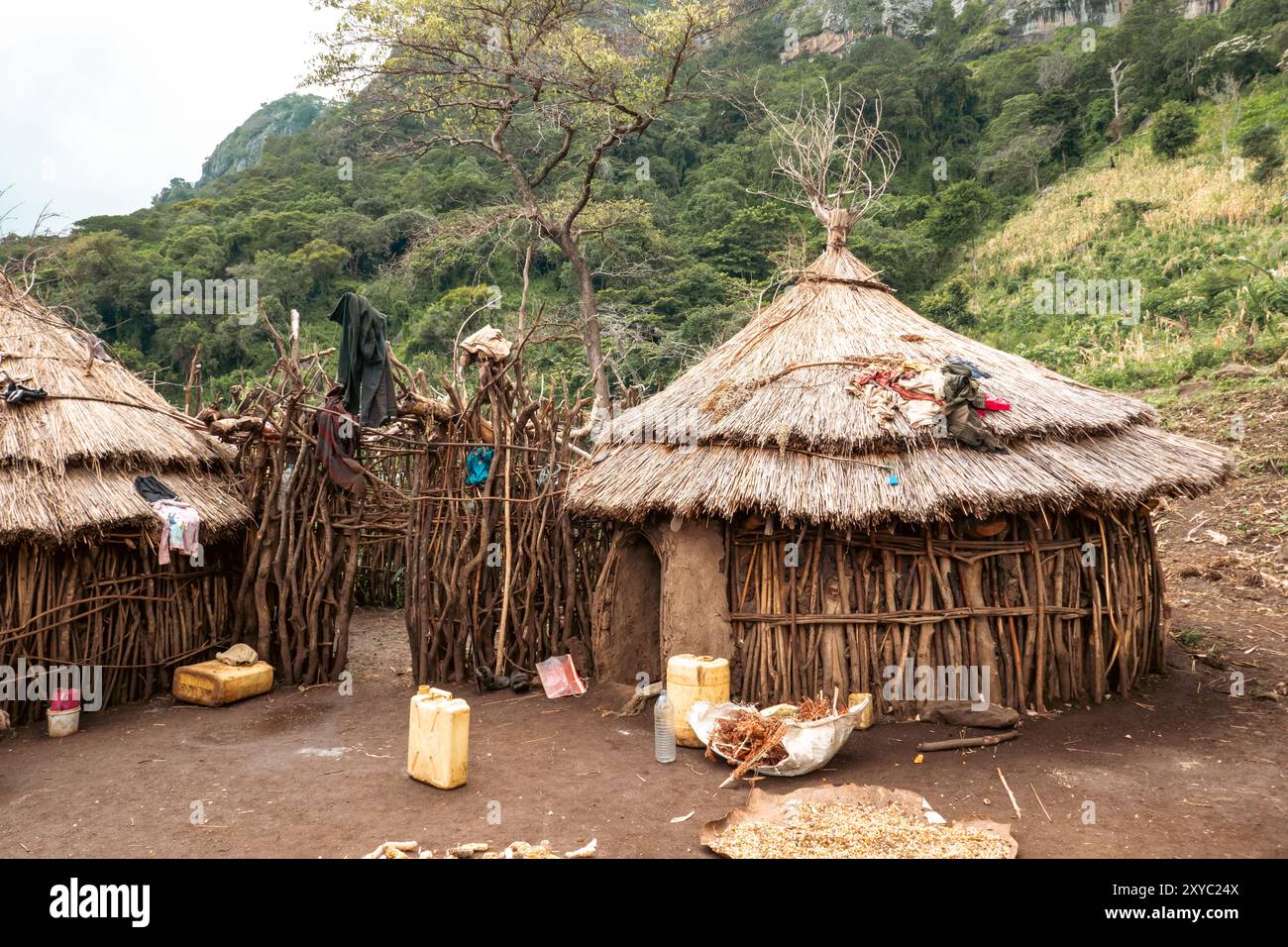Scenic view of So Tepeth tribal village against the background of Mount ...