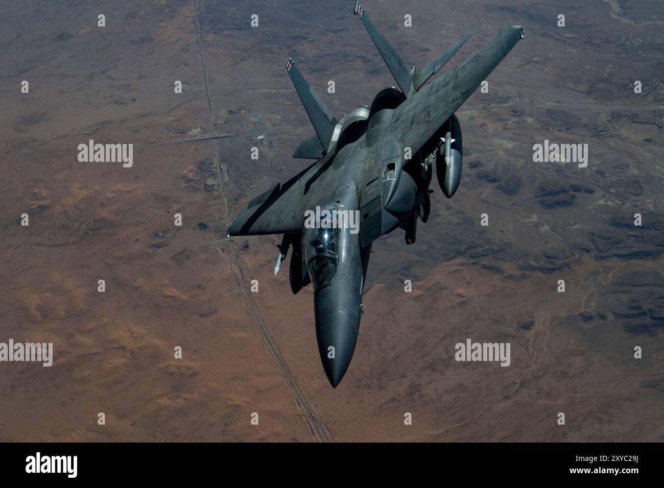 A U.S. Air Force F-15E Strike Eagle assigned to the 494th Expeditionary ...