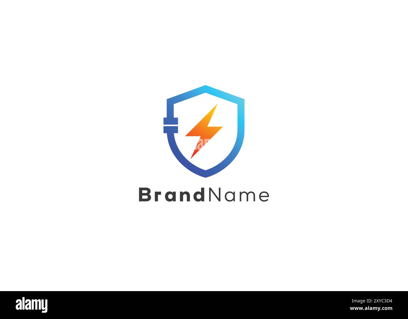 Minimalist thunder and pipe with shield logo design template Stock ...
