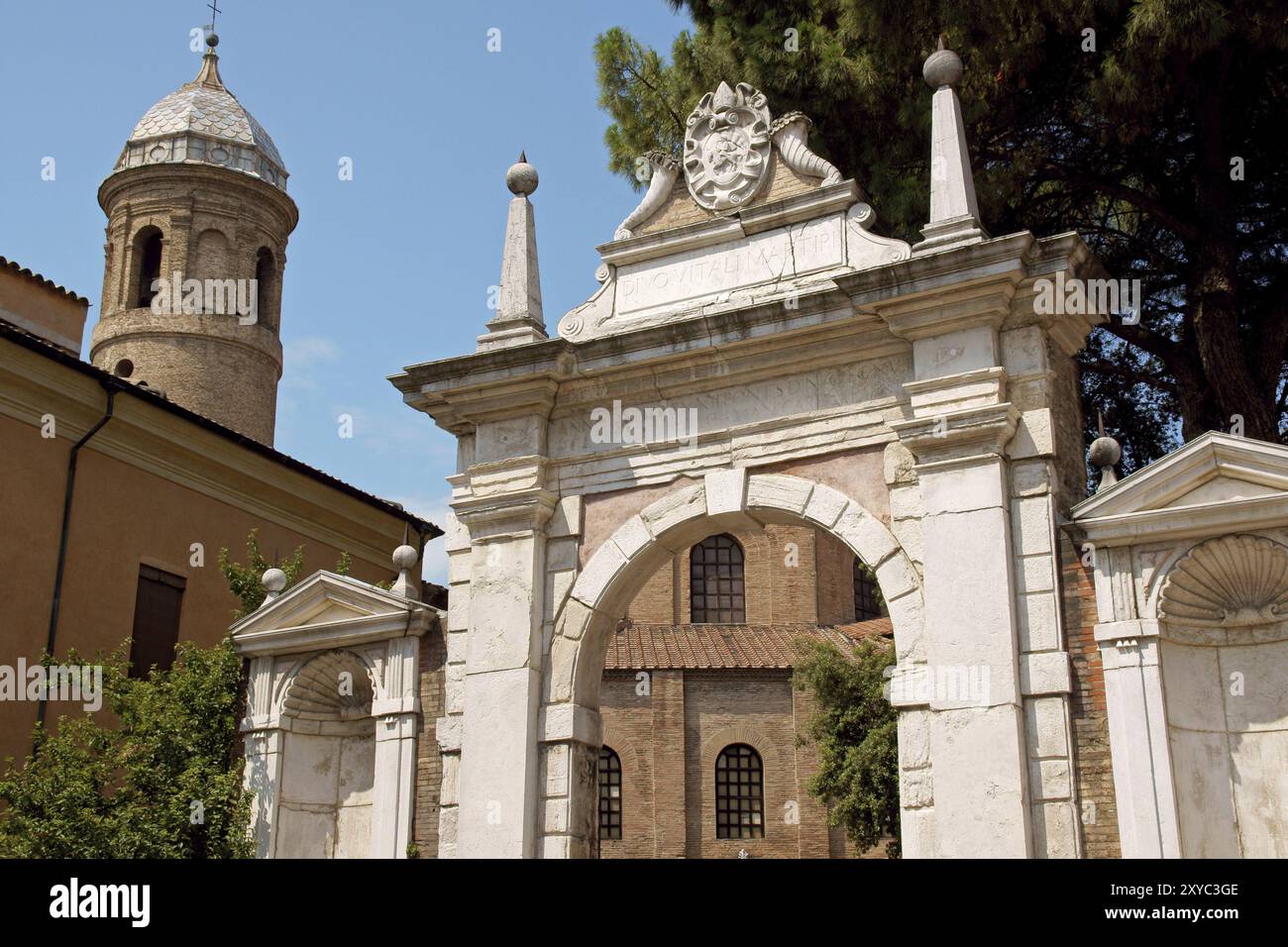 The entrance gate to the byzantine Basilica of San Vitale (Saint ...