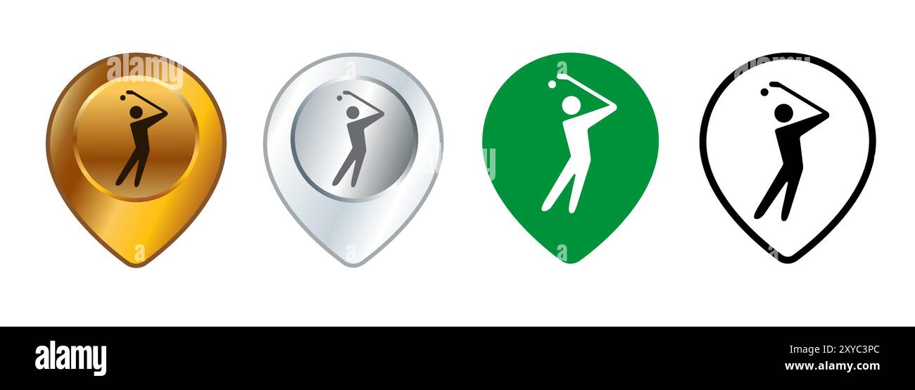 Golf course location map pin symbol icon people play golf isolated ...