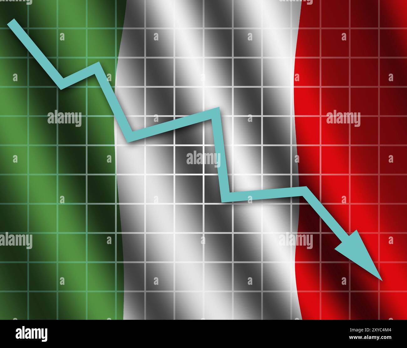 The Italian flag and arrow graph going down Stock Photo - Alamy