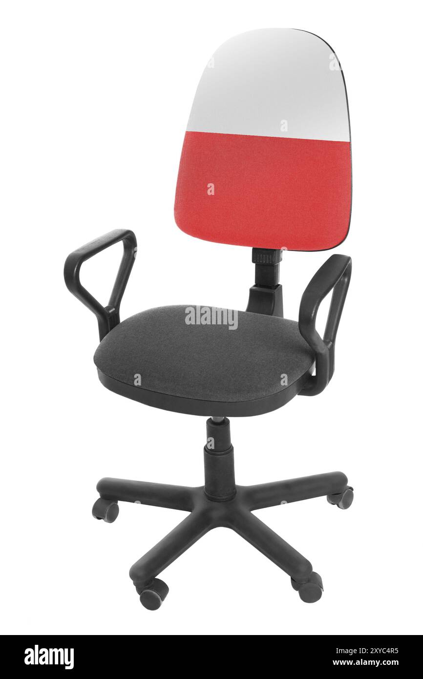 The Polish flag, on the back of a chair. Isolated on white background ...