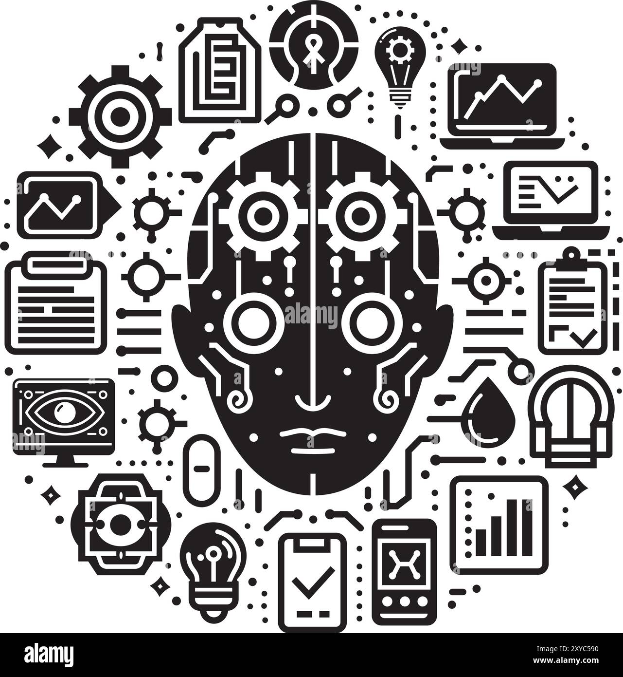 Information Communication Technology icon design. Black and white ...