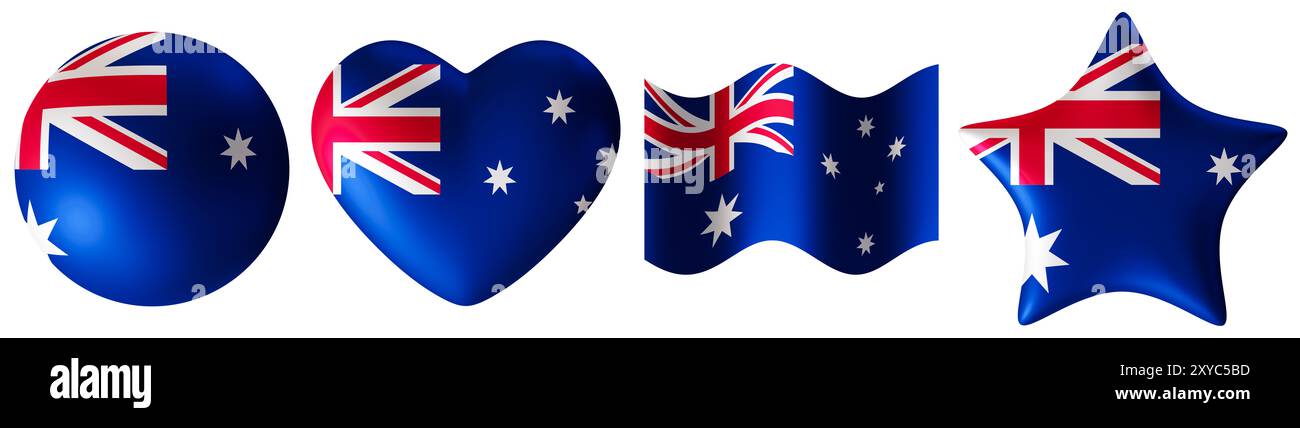 Set of Australia flags in various shapes, isolated on white background ...