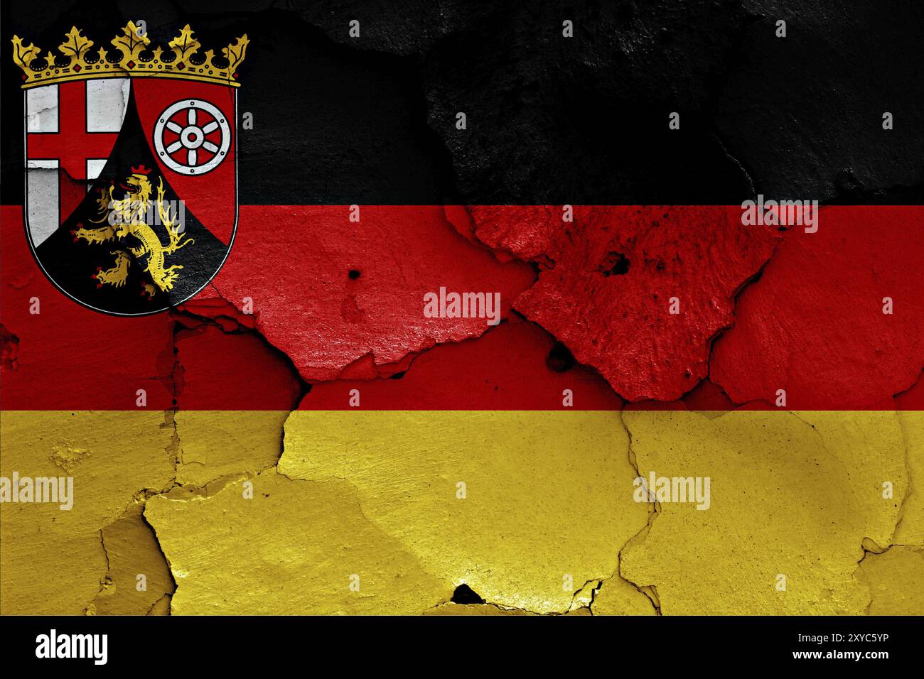 Flags of Rhineland Palatinate and Germany painted on cracked wall Stock ...