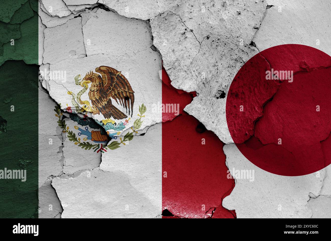 Flags of Mexico and Japan painted on cracked wall Stock Photo - Alamy