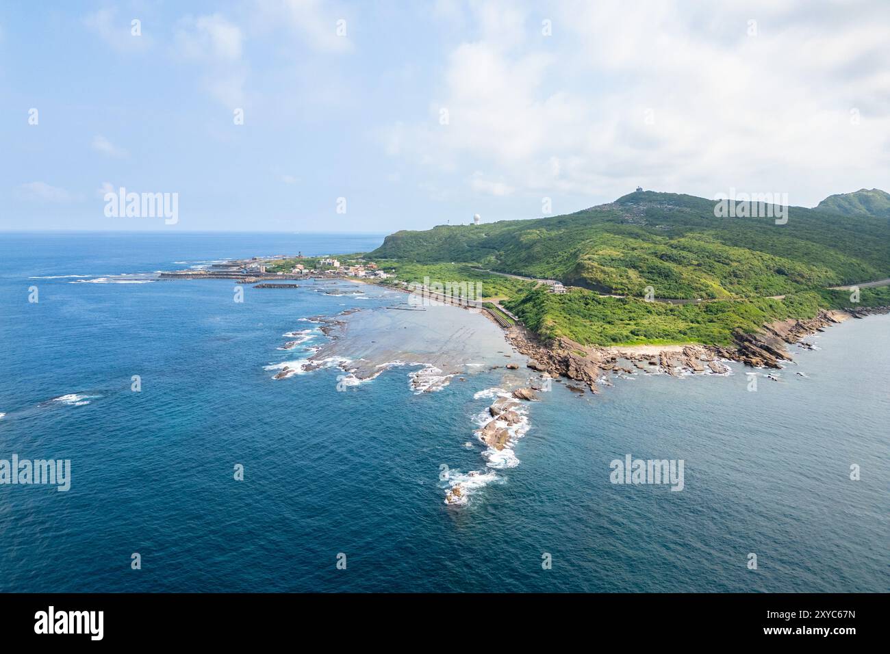 Aerial view of the Cape Santiago, the eastmost point of island of ...