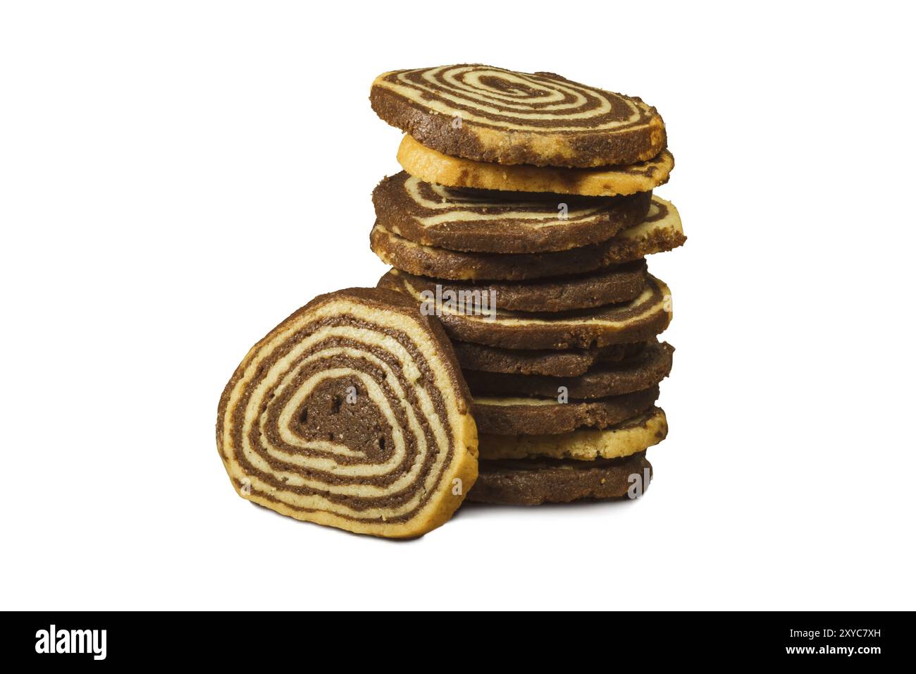 Cookies fancy tower on white background Stock Photo - Alamy