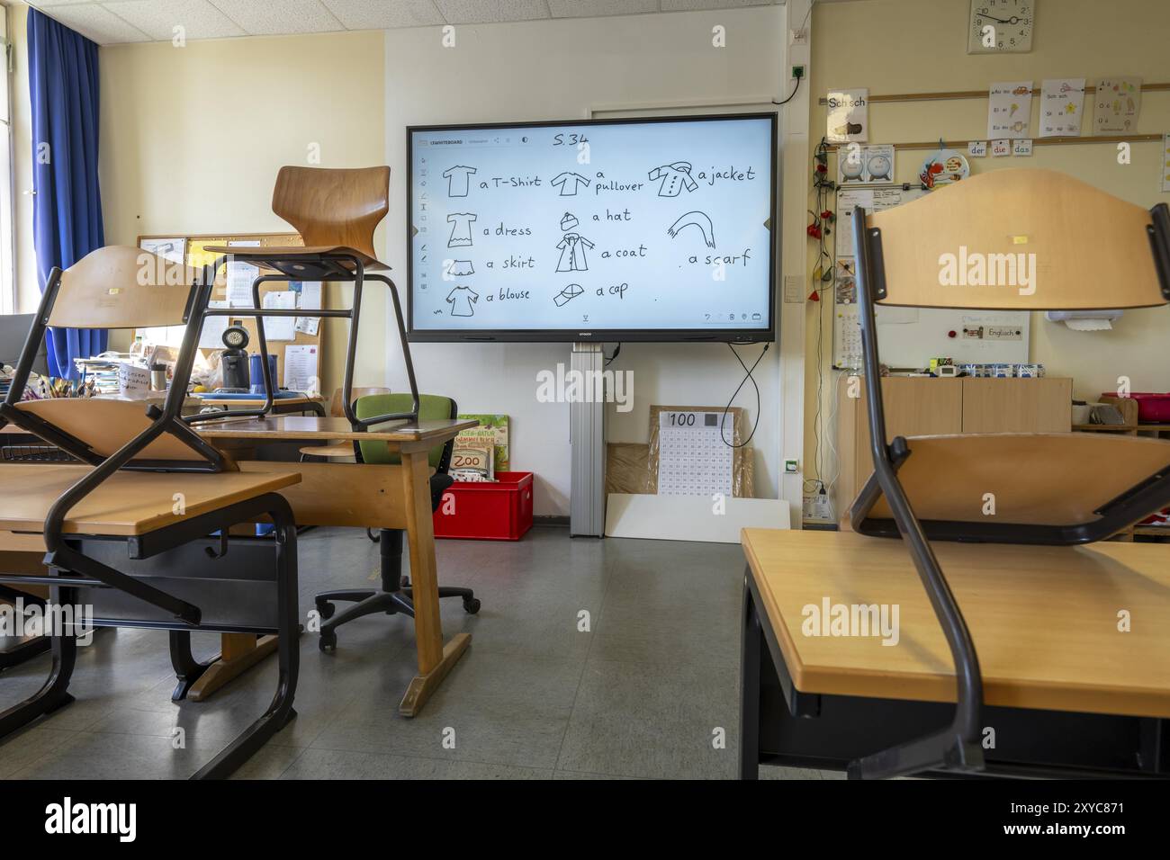 Classroom of a fourth grade, after school, the building is older but in ...