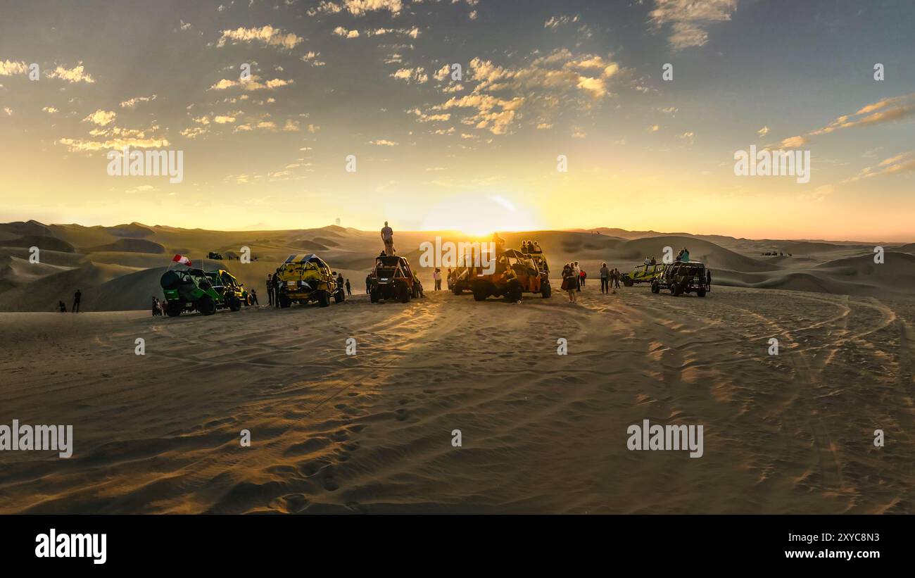 Huacachina Oasis in Ica, Peru. Dune Buggies cars parked in the desert ...