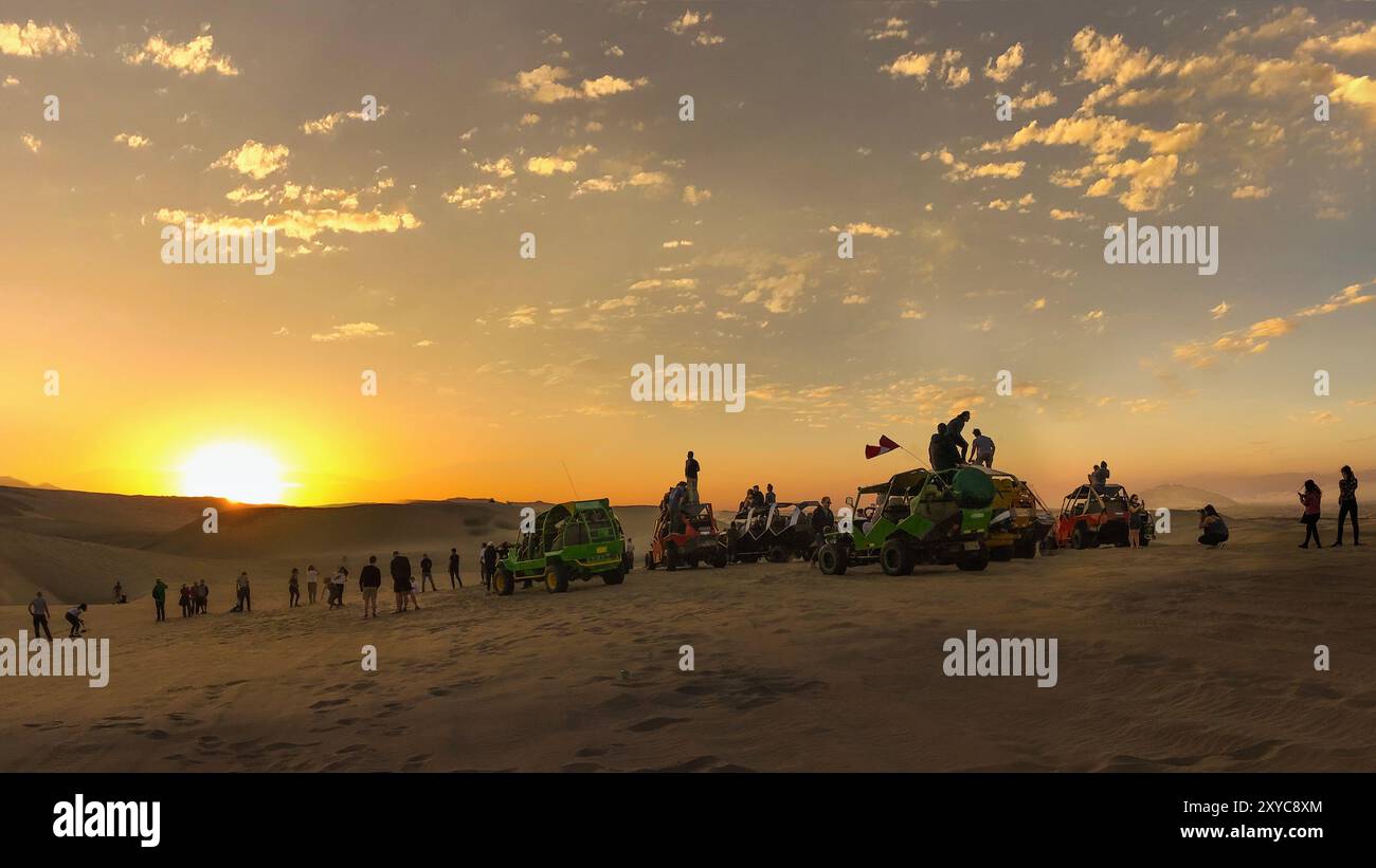 Huacachina Oasis in Ica, Peru. Dune Buggies cars parked in the desert ...